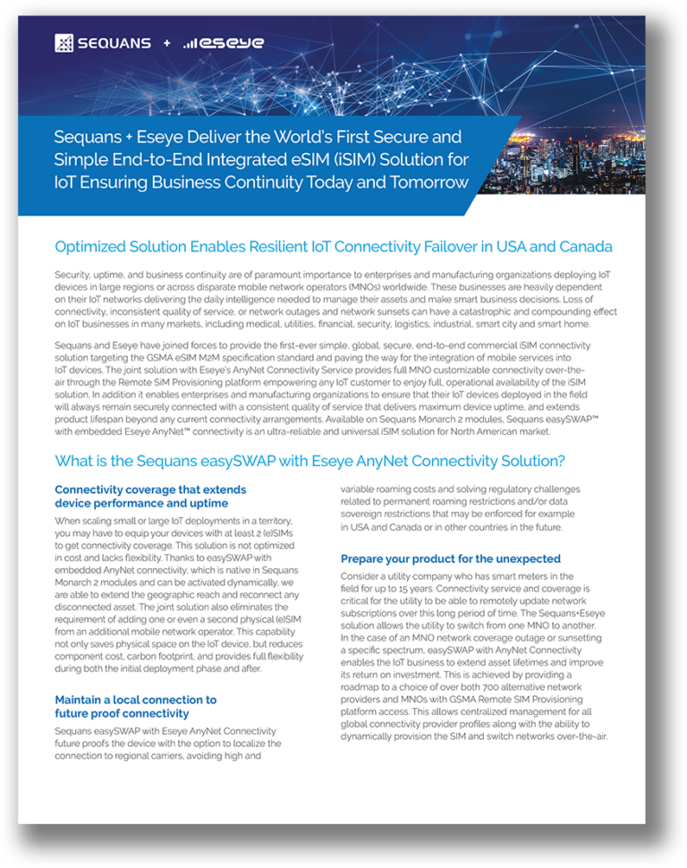 Sequans & Eseye Universal iSIM | Multi-carrier iSIM solution for IoT Sequans & Eseye Universal iSIM | Multi-carrier iSIM solution for IoT